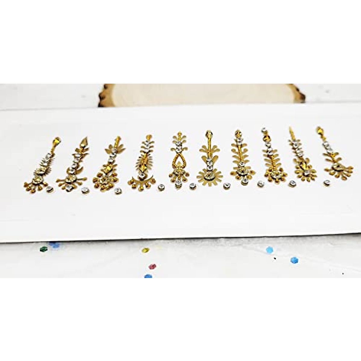 Angelic BINDI Set. Gold Face Gems Jewels. 10 Bindis and 9 Studs. Gift for Her.