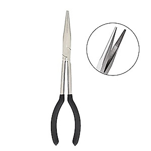 BQKKWIN 1 Piece 11 Inch Long Reach Pliers Set - Long Needle Nose Pliers Sets - Straight, Designed for Mechanics, Technicians, and Contractors| Milled-Jaws | Steel