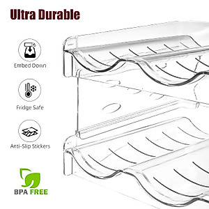 YENXIKU Wine Rack for Countertop, Fridge, Inside Cabinet, 2 Tier Plastic Tabletop Wine Bottle Holder, Water Bottle Organizer for Refrigerator, Pantry, Hold 6 Bottles