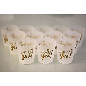 Breeze Moments Bridal 2oz. Shot Glasses, 'I Said Yes', 'She Said Yes', Frosted & Gold, 12-pack