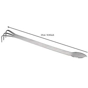Gardening Rake, 2 in 1 Stainless Steel 3-Prong Loosen Soil Bonsai Tree Gardening Tool Root Rake and Spatula Patio Lawn Garden