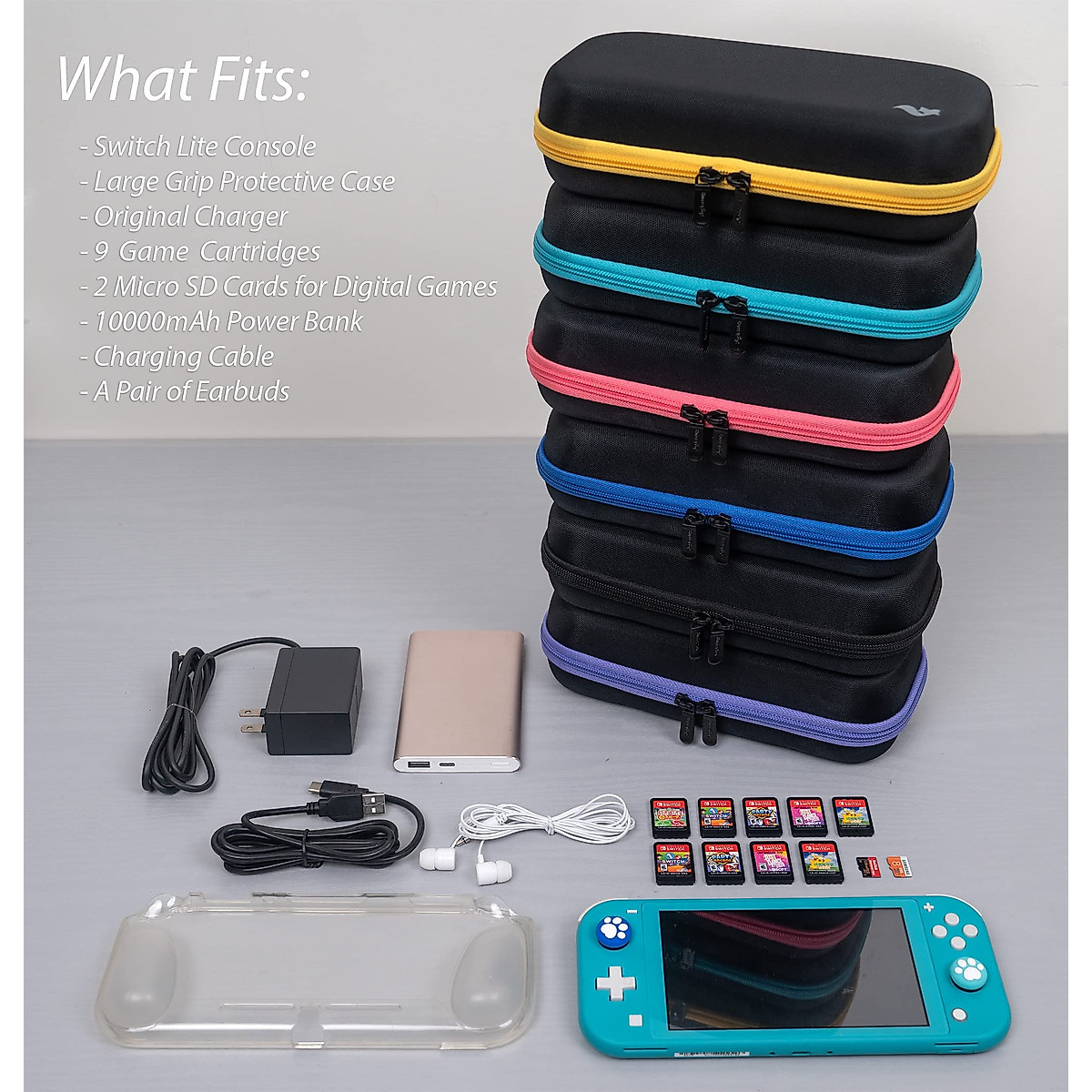 ButterFox Extra Large Carrying Case for Nintendo Switch Lite, Fits Charger, Compatible with JETech Protective Case and Most Grips, Game and Accessories Storage (Turquoise Blue/Black)