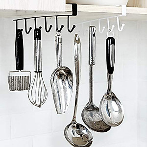 Adhesive Cup Holder Under Cabinet,4 Packs 6 Hook Mug Holder for Kitchen,Mug Hanger,Utensil Hook Holder Fit for 1 Inch Thickness Shelf or Less (White&Black)