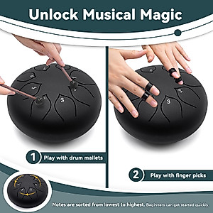 Flagest Steel Tongue Drum 8 Notes 6 Inches, Alloy Steel Drum Set with Bag, Unique Music Book, Percussion Instrument Drums for Early Musical Education Cultivate Concentration Birthday Item