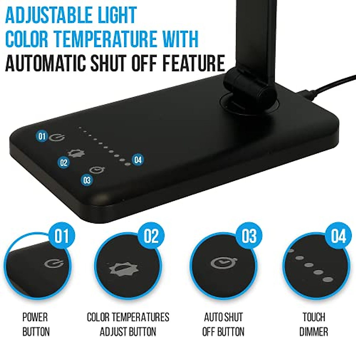LIGHTACCENTS LED Desk Lamp with USB Charging Port, Smooth Touch Light Dimmer Switch with Adjustable Light Color Temperature Automatic Shut Off Feature Solid Aluminum Construction (Black)