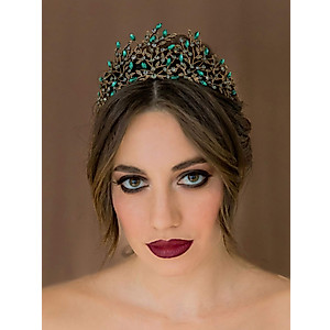 SWEETV Vintage Tiaras and Crowns for Women, Crystal Leaf Metal Tiara, Gothic Queen Crown, Birthday Party Quinceanera Pageant Prom Halloween Costume Headpieces,Green,Eden