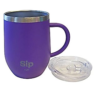 PURPLE Double Walled 18/8 StainlessSteel Insulated Cup, Handle & Lid 12oz- Keeps your Drinks Hot up to 6 hours Cold up to 24hour - Coffee, Tea, Beer, Water, Wine - Arrives Boxed for easy Gifting!