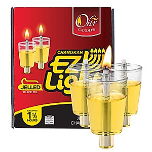 Ohr Candles E-Z Light 44 Jelled Olive Oil Chanukah Candles Jelled Prefilled Olive Oil (1.5 Hour)