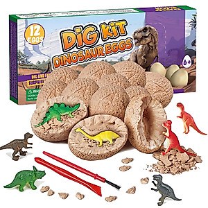 Dino Eggs Dig Kit, 12 Pack Dinosaur Eggs Excavation Science Experiments Kits for Kids 4-12, Easter Basket / Stocking Stuffers, Toys for 3+ 4 5 6 7 8 9 10 Year Old Boys Girl