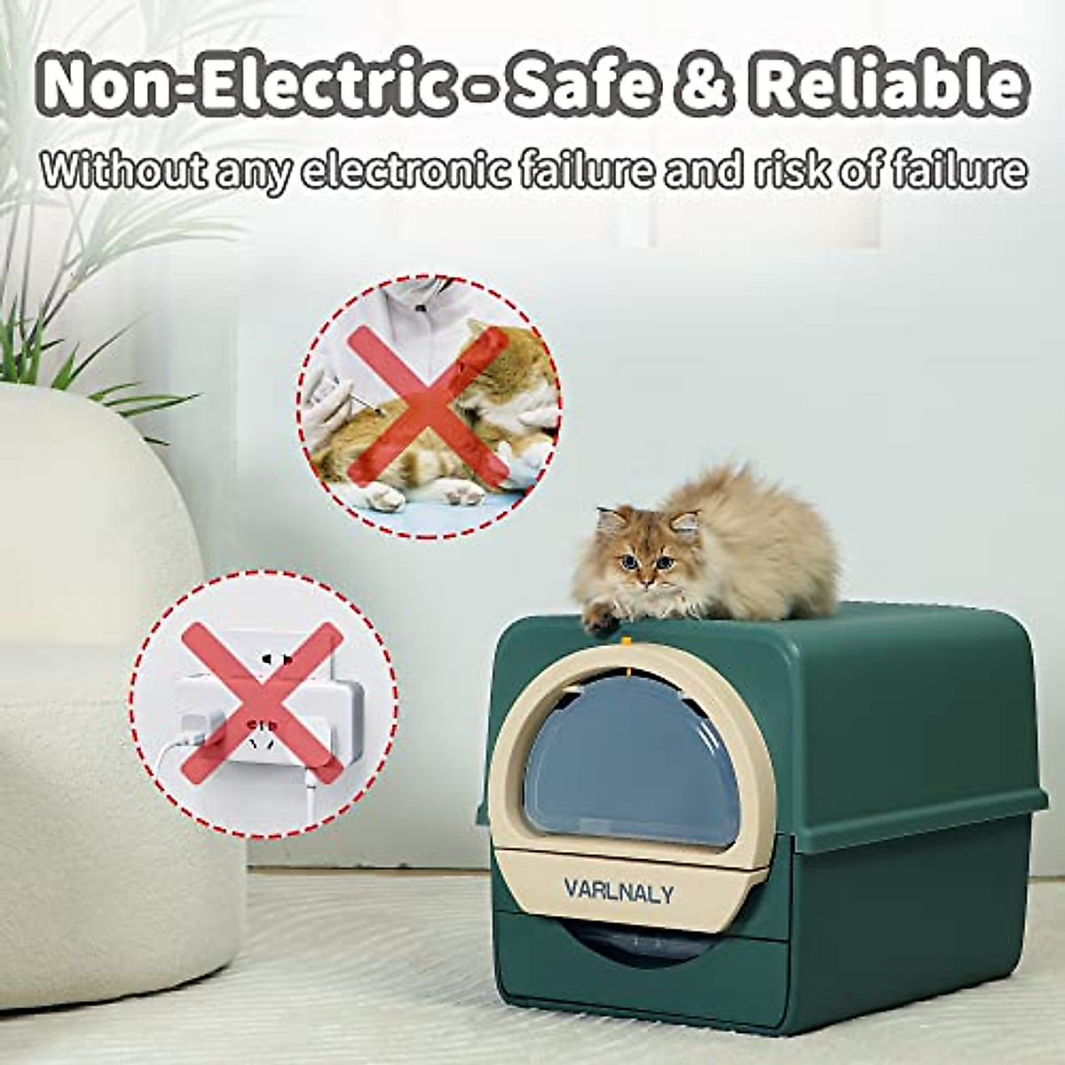 VARLNALY 3.0 Large Self-Cleaning Cat Litter Box, Pull-Out Non-Electric Automatic Cat Litter Box with Lid(24PCS Trash Box), One-Piece Base Prevents Urine＆Litter Leakage, Enclosed Isolates Odor(Green)