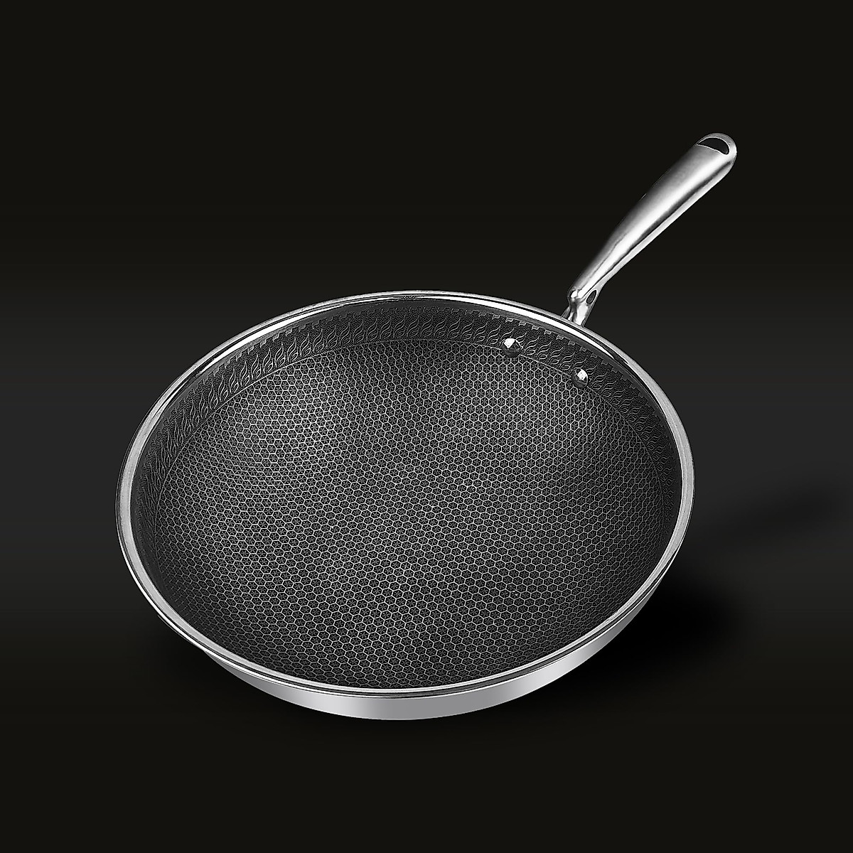 Potinv Hybrid Stainless Steel Wok with Stay Cool Handles 12 Inch,Non-Stick, Dishwasher and Oven Safe, Works with Induction, Ceramic, Electric, and Gas Cooktops