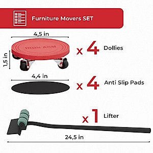 IronArm 600Lbs Capacity Heavy Equipment Mover-Furniture Dolly with Lifter Moving Dolly for Furniture Movers with 4 Wheels Moving Sliders - Pool Table Floor Dolly for Moving Heavy Items - Refrigerator