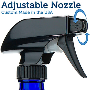 Empty Blue Glass Spray Bottles (2 Pack) - BPA Free - Large 16 oz Refillable Bottle for Plants, Pets, Essential Oils, Cleaning Products - Black Trigger Sprayer w/Mist and Stream Settings