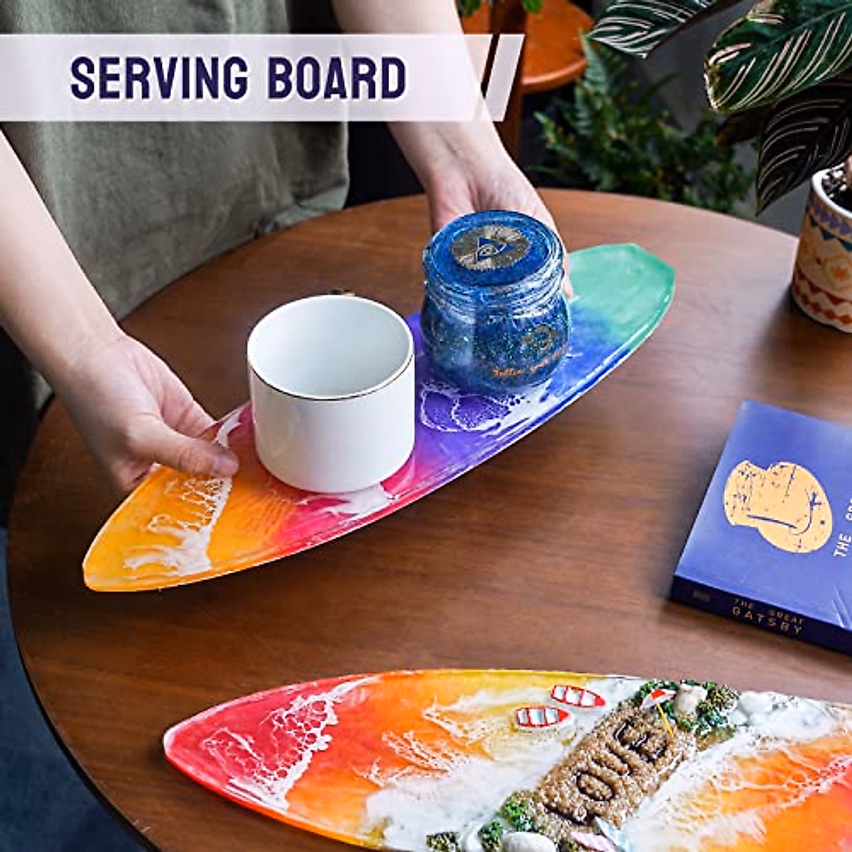 LET'S RESIN Surfboard Resin Tray Molds 15'' x 4'', 2Pcs Surf Board Silicone Molds for Resin,Large Resin Epoxy Molds Silicone for DIY Resin Ocean Waves Art, Wall Decor,Serving Board,Serving Tray