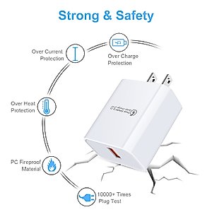 Quick Charge 3.0 Wall Charger Block Plug,USB Cube Power Adapter Fast Charging Block for Samsung Galaxy S24 S23FE A15 A25 A14 A13 A54 S22 S21 S10 S9 S8 A20 A12 A53 A03S A04S A51 A52 A24 A23 A34,Note 20
