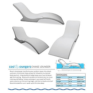 Cool Loungers in Pool Chaise Lounge Chairs Set of 2 with Hourglass Side Table for Baja Sun Tanning Shelf Ledge, Handy Cup Holder, Suitable for Use in Water up to 6 Inches Deep, White