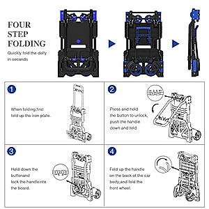 T.Chilyn Folding Hand Truck,Aluminum Luggage Dolly Cart,Heavy Duty Hand Truck Dolly 330lbs Capacity with Telescoping and Rubber Wheels for Indoor Outdoor Moving.