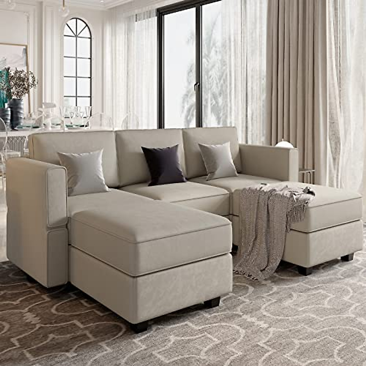 Belffin Modular Sectional Sofa with Double Chaise Velvet U Shaped Sofa Reversible Sectional Couch with Storage Grey