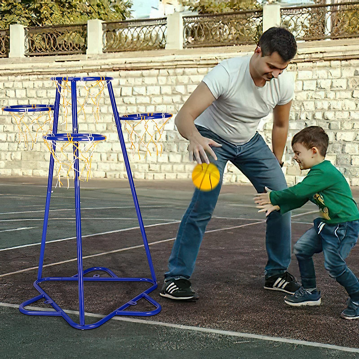 Desllrainy Kids Basketball Hoop Portable Basketball Stand with 4 Hoops at Varying Heights and 3 Balls Toy Set for Age 3 Years and Up for Toddlers Indoor and Outdoor Sport Games