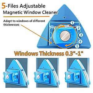 KOKITEA Double-Sided Window Cleaner Glass Wiper Magnetic Cleaning Tools, 5-Gears Adjustable Magnetic Glider Washing Brush Tools, for High-Rise Double Thick Glazed Windows Thickness 0.3"-1" (Blue)