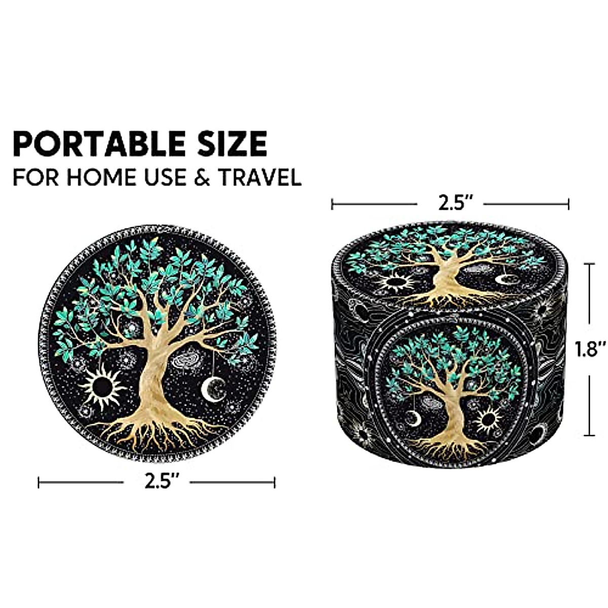 JOYTOP Grinder, 2.5 inch Tree of Life Sun Moon Galaxy Grinder (Black & Green)