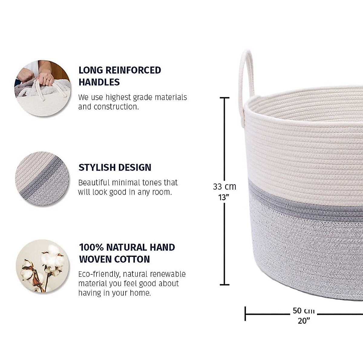 OrganiHaus Baby Hamper for Nursery 20x13, Large Toy Basket, Extra Large Basket for Blankets Living Room, Woven Laundry Basket, Large Blanket Basket Living Room, Gray Large Woven Basket