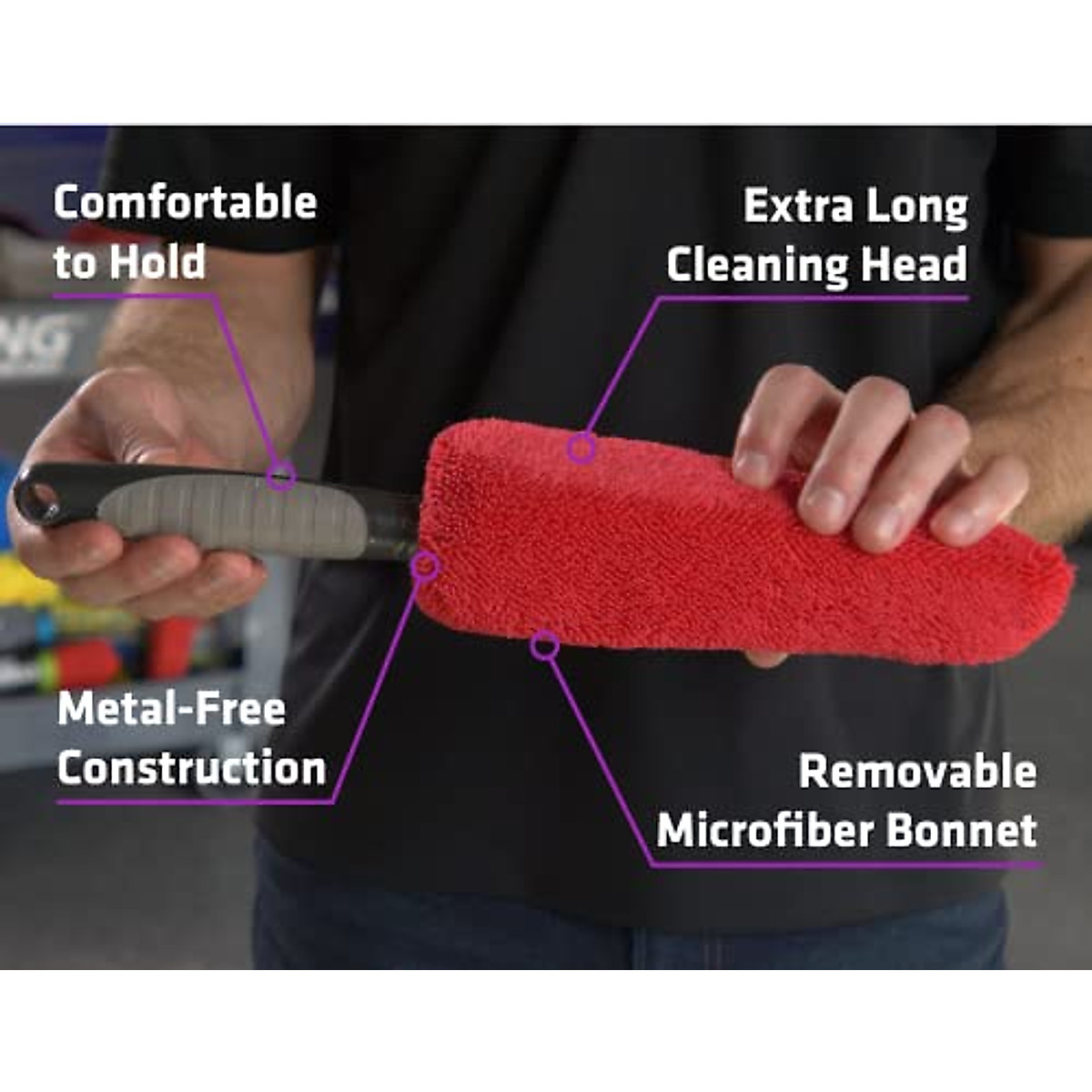 VIKING Wheel Brush or Rim Brush for Car, Metal Free, Red, 2.5 Inch x 14.3 Inch