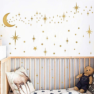 Easma Retro Starburst Wall Decals Star Wall Stickers Atomic Star Wall Decals Star Wall Decals Girls Room Wall Decals Peel and Stick Moon Wall Decals