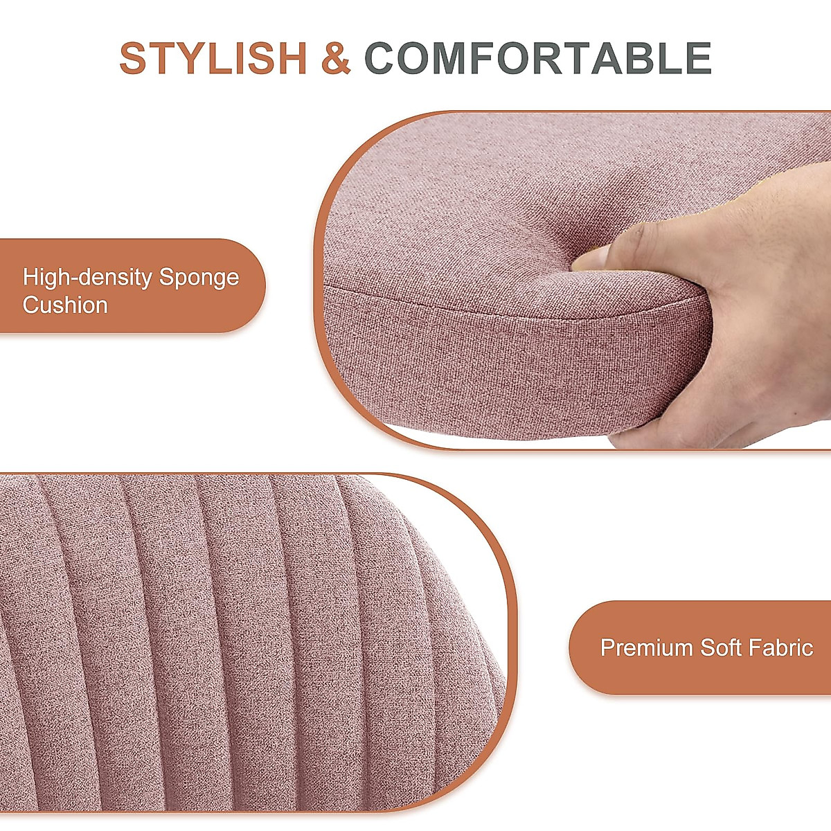 MCQ Office Desk Chair, Modern Cute Rolling Vanity Swivel Task Chairs with Wheels, Comfortable Back Seat Armless for Home, Bedrooms, Office, Study, Student, Adults, Make-up, Dressing Room, Pink