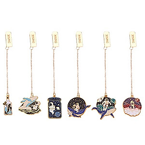 6 Pcs The Wandering Earth Series Metal Bookmark with Enamel Charms, Brass Alloy Bookmarks with Pendant, Cartoon Astronaut and Whale Theme Book Markers Christmas Gift for Girls Kids Lovers Readers