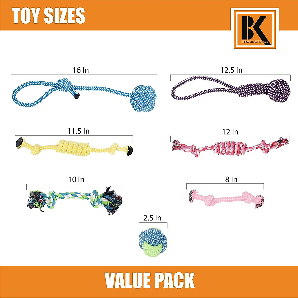 BK PRODUCTS LLC 7 Dog Chew Toys Made of All-Natural Cotton for Small Breeds and Puppies – Dog Rope Toy Set Stimulates Gums, Helps Fight Plaque and Relieves Boredom and Separation Anxiety