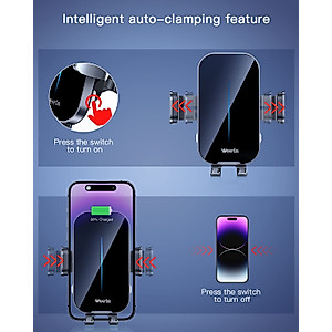 𝟮𝟬𝟮𝟯 𝗡𝗲𝘄 Weetla Wireless Car Charger,Charging Auto-Alignment, Air Vent 360° Adjustable Auto-Clamping Car Phone Holder Mount Wireless Charging for iPhone 15/14/13/12/11/Pro Max (Gray)