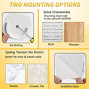 Luvenia Closet Rod White, 30 to 64 Inch No Drilling Adjustable Closet Rods for Hanging Clothes Heavy Duty Metal Closet Poles for Wardrobes Closet, Bathroom, Windows(with Holder)