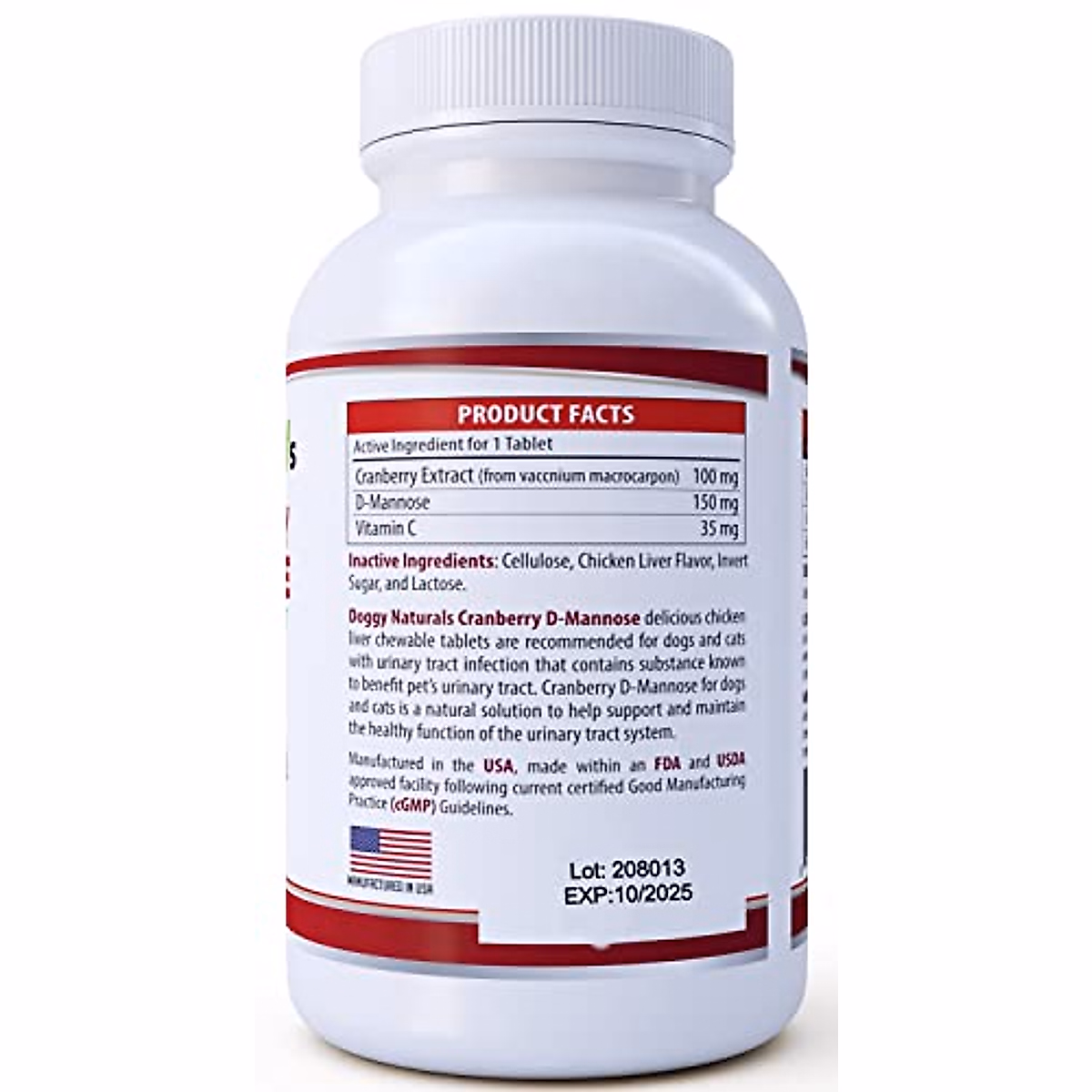 Cranberry D-Mannose for Dogs and Cats Urinary Tract Infection Support Prevents and Eliminates UTI, Bladder Infection Kidney Support, Antioxidant (Single Strength Tablet, 60 Count)