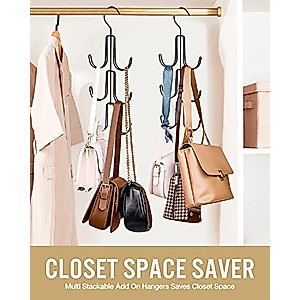 2Pack Purse Hanger Organizer for Closet Handbag Silver Metal Holder, Hanging Closet Organization Storage Scarves, Men's Ties, Women's Shawls, Backpacks, Belts, Accessories, Clothes (Black)