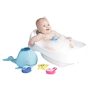 Manhattan Toy Neoprene Whale 5-Piece Floating Spill n Fill Bath Toy with Quick Dry Sponges and Squirt Toy