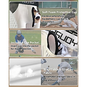 Youper Youth Elite Padded Baseball Sliding Shorts w/Soft Cup (Medium) White