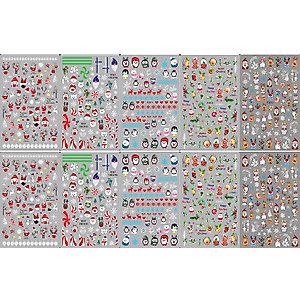 10 Sheets Christmas Nail Art Stickers Decals Self-Adhesive Pegatinas Uñas Holiday Kids Cute Red Xmas Snowflakes Tree Nail Supplies Nail Art Design Decoration Accessories