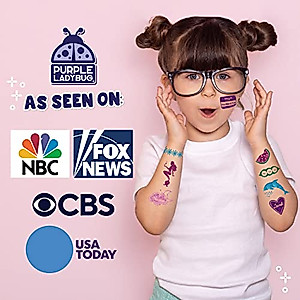 PURPLE LADYBUG Temporary Glitter Tattoo Kit - 175 No Mess Glitter Tattoos for Kids - Birthday Gifts for 7 Year Old Girls, Sleepover Party Supplies for Girls, Girls Birthday Gifts Age 8-10