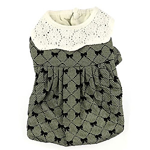 Toysructin Dog Girl Dresses Clothes with Sleeves, Lace Lapel Pet Princess Dress Bowknot Puppy Clothes for Spring Autumn, Comfortable Breathable Dog Shirt Skirt Apparel for Small Medium Large Cats Dogs