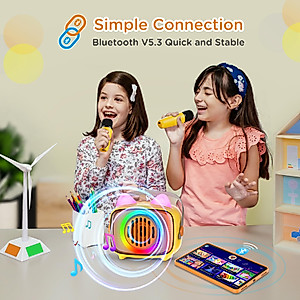 BIGASUO Kids Karaoke Machine, Portable Bluetooth Speaker with 2 Wireless Microphones, Music Toys for Girls & Boys, Birthday Gifts for Toddlers Kids Age 4, 5, 6, 7, 8, 9, 10+ Year Old