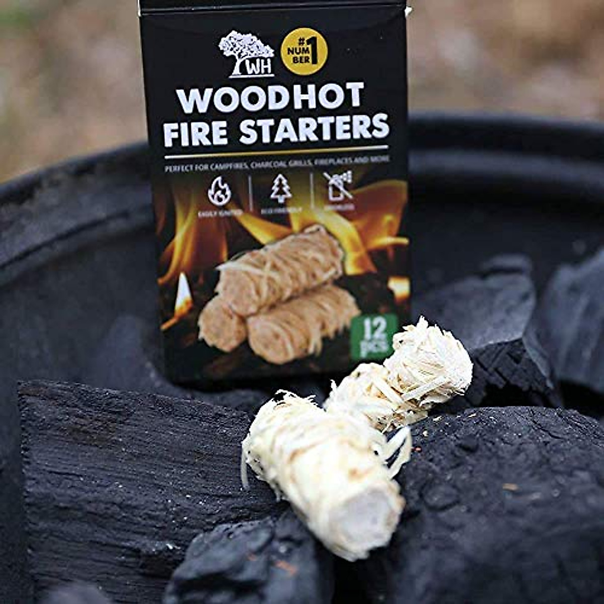 WH Woodhot Quick Ignite Natural Yeti Fire Starter Pack of 12 with 12 Minutes Burning Time for Fireplace Campfires Grill Charcoal BBQ Pizza Oven