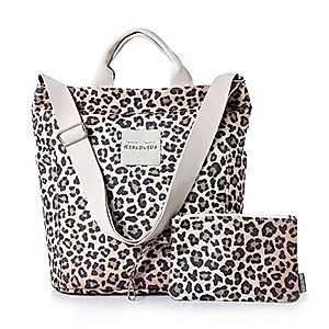 Worldlyda Women Canvas Tote Purse Handbags Crossbody Shoulder Bag Casual Work School Shopper Hobo Top Handle Handbag (Leopard print)