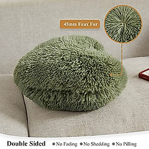XeGe Luxury 15"x17" Faux Fur Heart Shaped Pillow, Plush Shaggy Decorative Throw Pillow, Fluffy Cuddly Heart Pillow w/Insert, Furry Accent Pillow for Valentine's Day/Birthday/Christmas, Sage Green