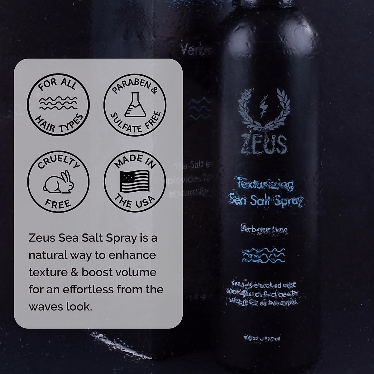 ZEUS Texturizing Sea Salt Spray for Hair, Beachy Waves, Low Shine, Easy Mist Spray for All Hair Types – MADE IN USA (6 oz.)