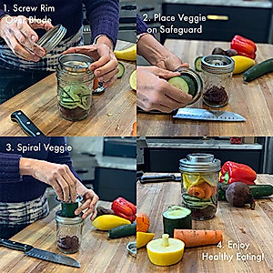 Jarware 3 in 1 Mason Jar Spiralizer Lid, Wide Mouth, Stainless Steel