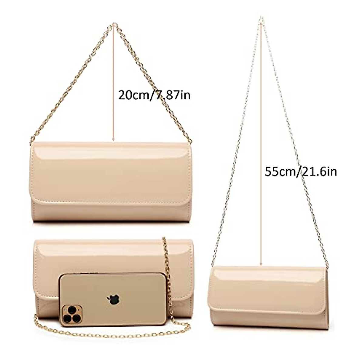 Patent Leather Envelope Clutch Womens Evening Handbag Stylish Shoulder Bag Purse for Christmas Wedding Party Prom (Nude-C) Standard
