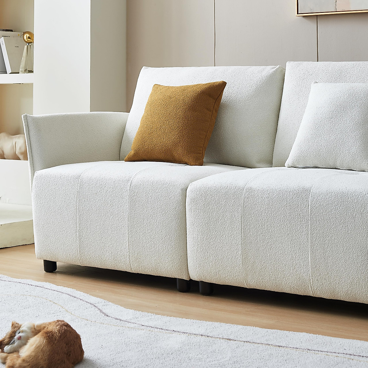 120'' Teddy Fabric Sofa, Modern Modular Sectional Couch, Button Tufted Seat Cushion for Living Room, Apartment & Office.(Beige)