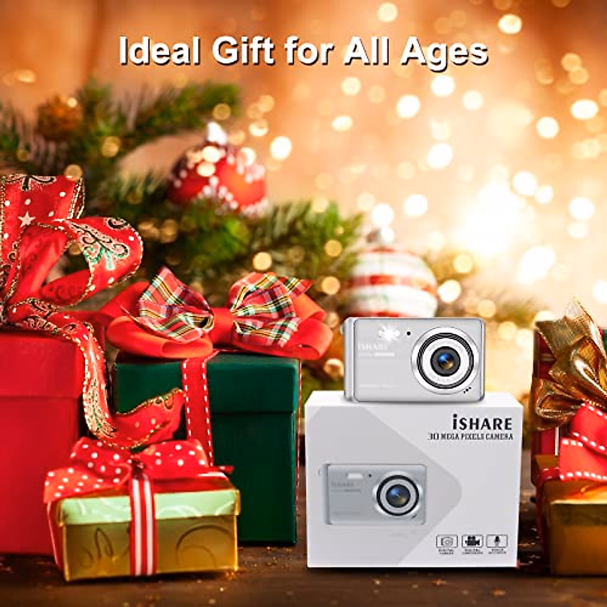 Digital Camera, Rechargeable 30MP Point and Shoot Camera with 32GB SD Card 18X Digital Zoom, Compact Camera for Kids Teens Aldults Elders (Silver)