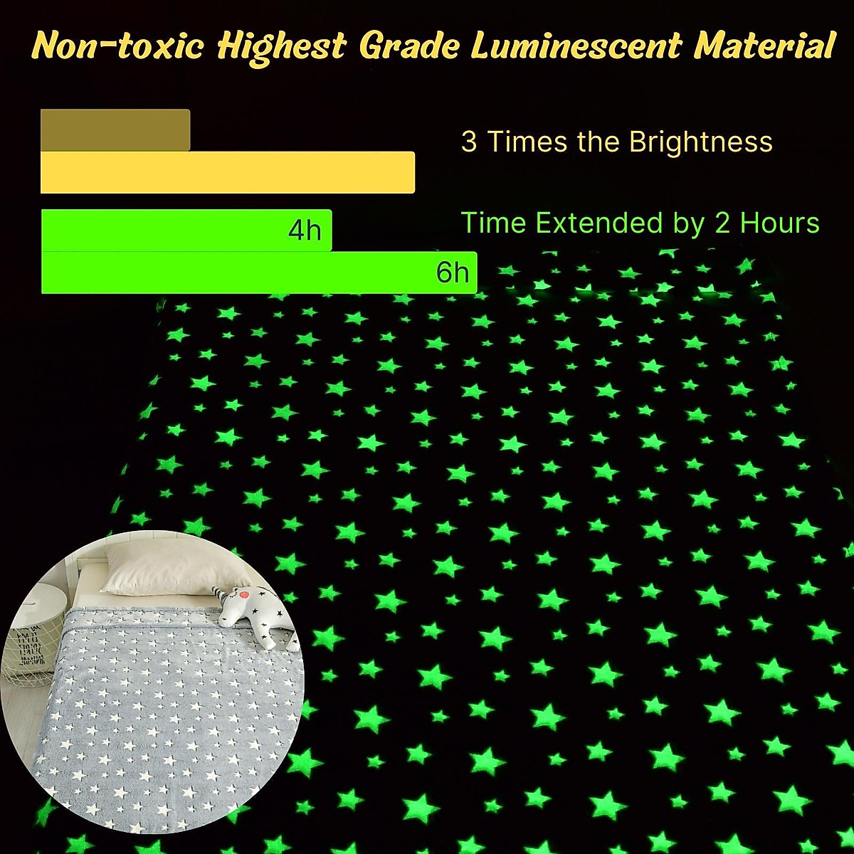 Bood Glow in The Dark Blanket, Soft Kids Fuzzy Throw Blankets, for Boy and Girl, Personalized Blankets, Soft Fluffy Fleece Plush Furry Throw, Funny Presents(50"x60",Star Pattern)